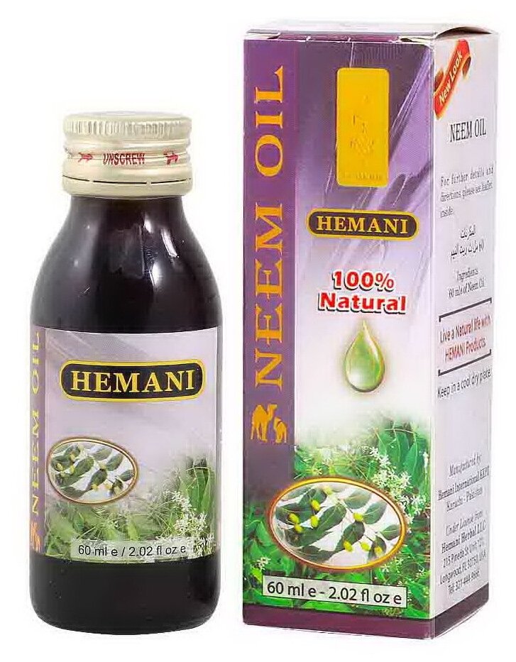 Масло Hemani Neem Oil, для волос, кожи, тела, против кожных заболеваний, 60 мл