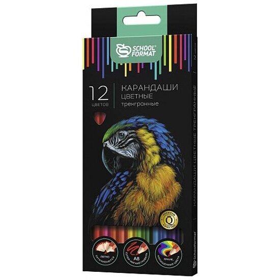 Набор цветных карандашей Schoolformat дикая планета 12 цв. трехгран. корп. дерев. карт. уп.