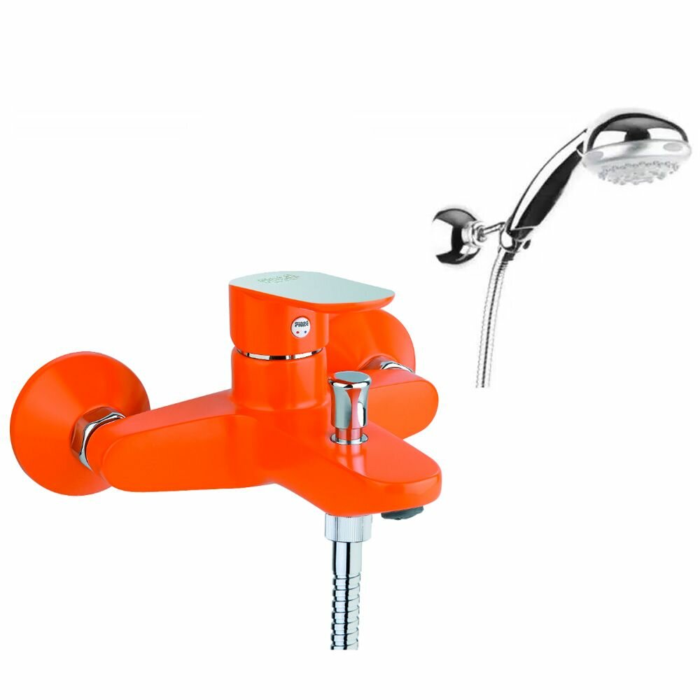 Смеситель для ванны с душевым гарнитуром, оранжевый/хром, Италия, Fiore Kevon-Chic, 81OX8150