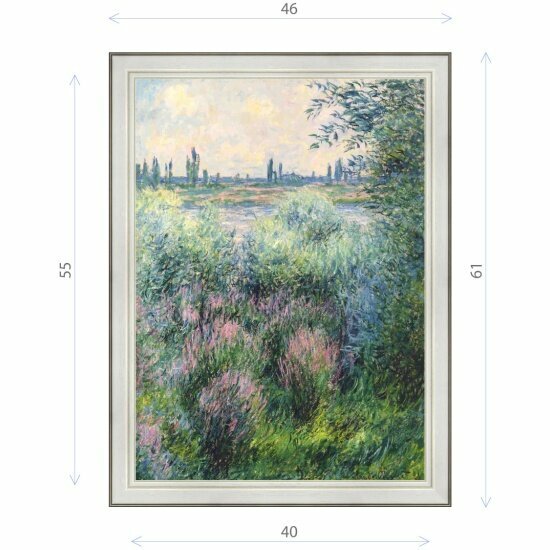 Картина Декор Депо Клода Моне Кусты на берегу Сены Матовая бумага в раме без стекла 61х46 см