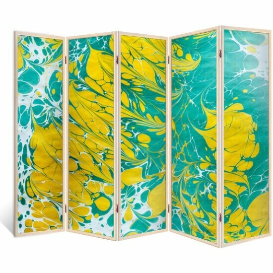 Ширма перегородка Декор Депо для комнаты деревянная "Португалия" двухсторонняя с картинкой (абстр) 5 створок кремовый дуб 176х230 см 18 кг