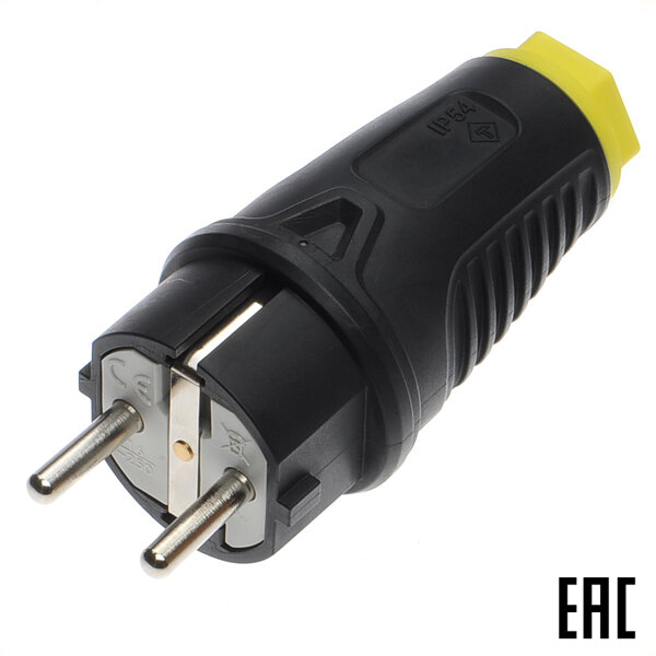 Вилка "евр" кабельная резиновая черная кольцо желтое IP54 РСЕ 0511-she