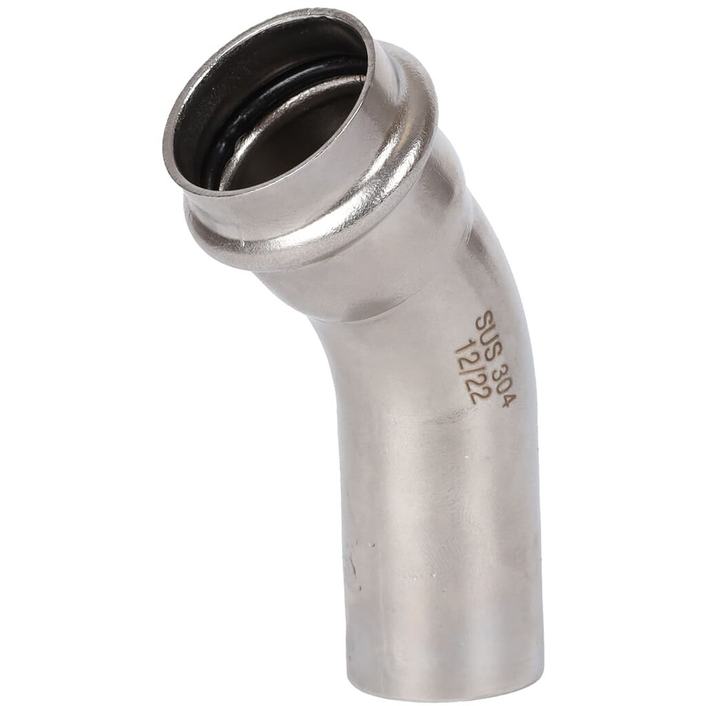 Угол 45° под пресс 28 мм однораструбный, из нержавеющей стали ROMMER