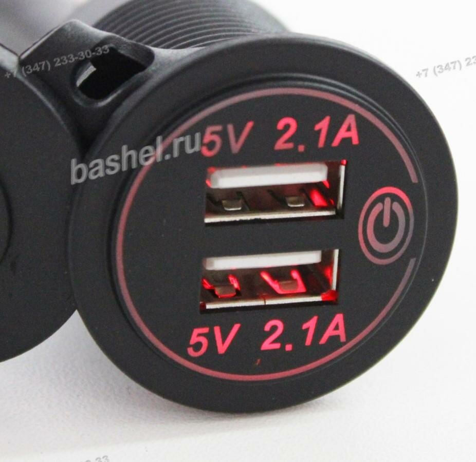 Модуль питания USB (2*USB 2100/2100 мА) сенсорный выкл, красный №33