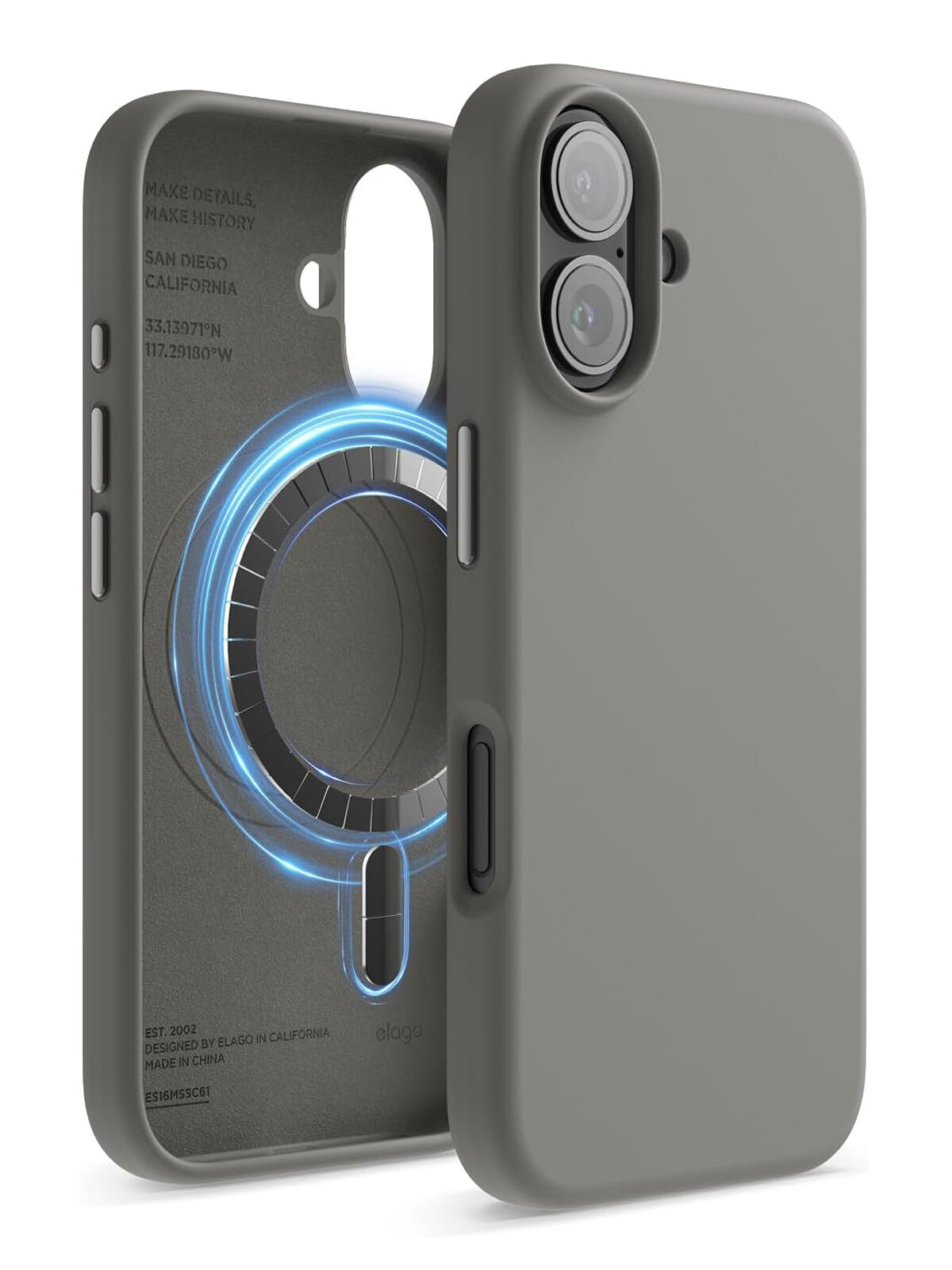 Elago для iPhone 16 чехол Soft silicone (Liquid) Medium Gray (MagSafe)