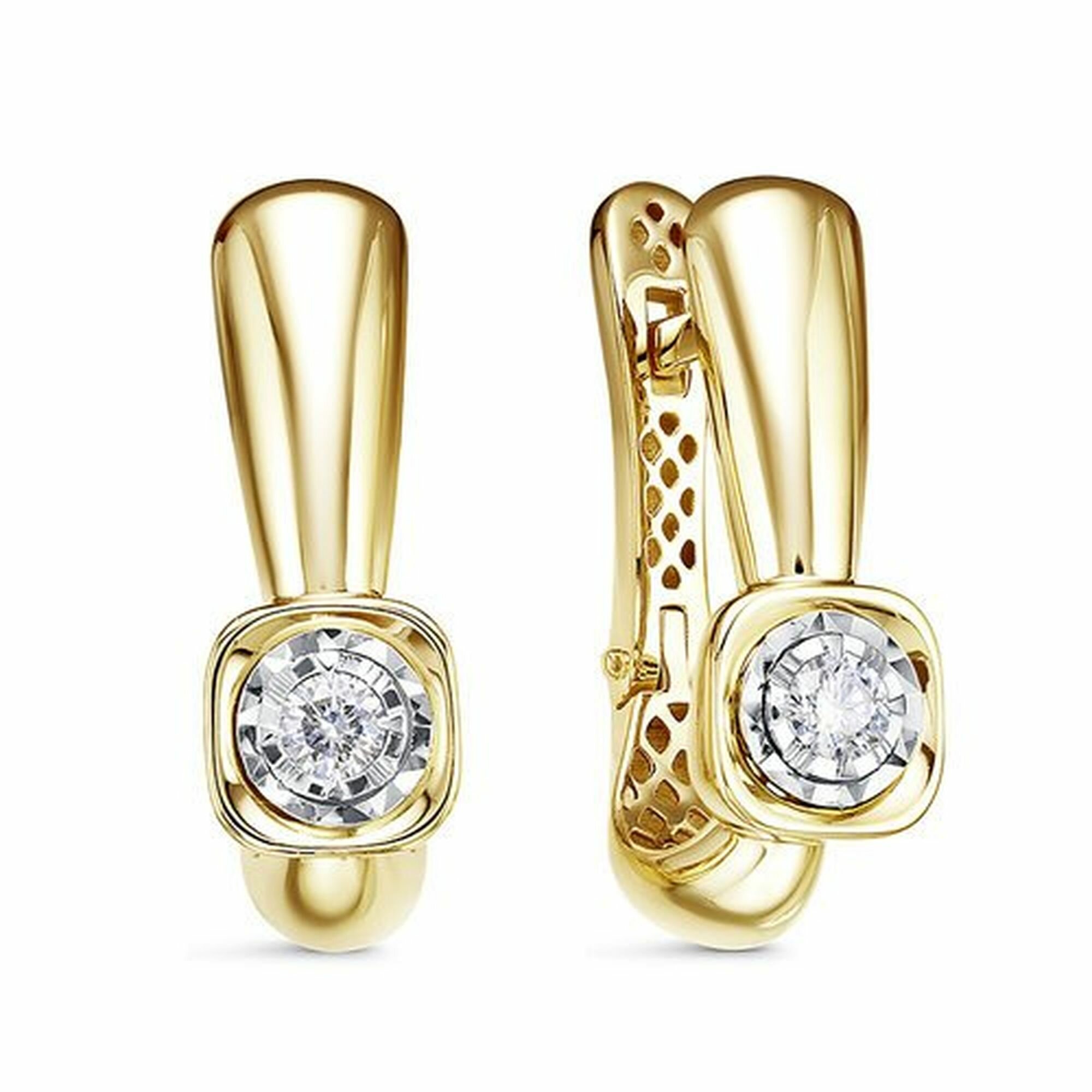 Серьги, желтое золото, 585 проба, бриллиант