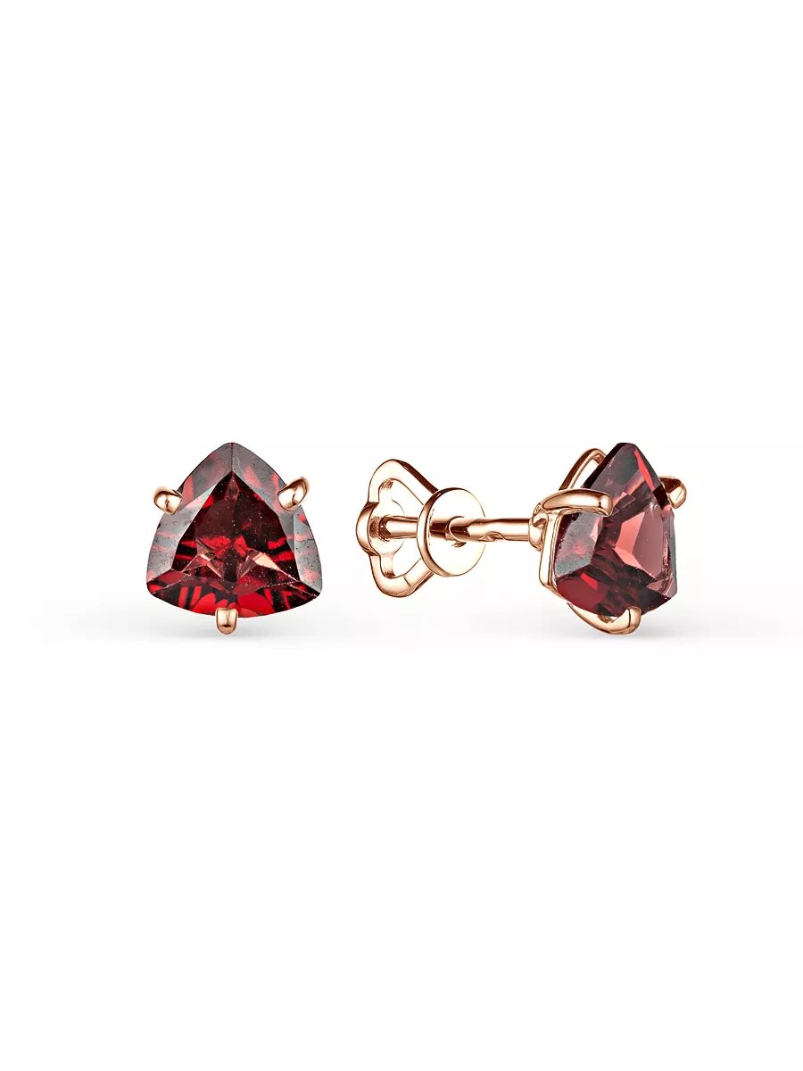 Серьги пусеты, красное золото, 585 проба, гранат, бриллиант