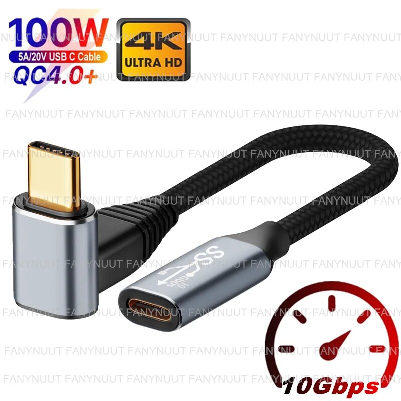 USB C локоть Thunderbolt 10 Гбит/с кабель USB3.1 Gen2 4K/60 Гц кабель PD100W 5A стандартное видео Питание для паровой колоды 90 градусов USB C шнур 0.5m, 100W 10Gbps