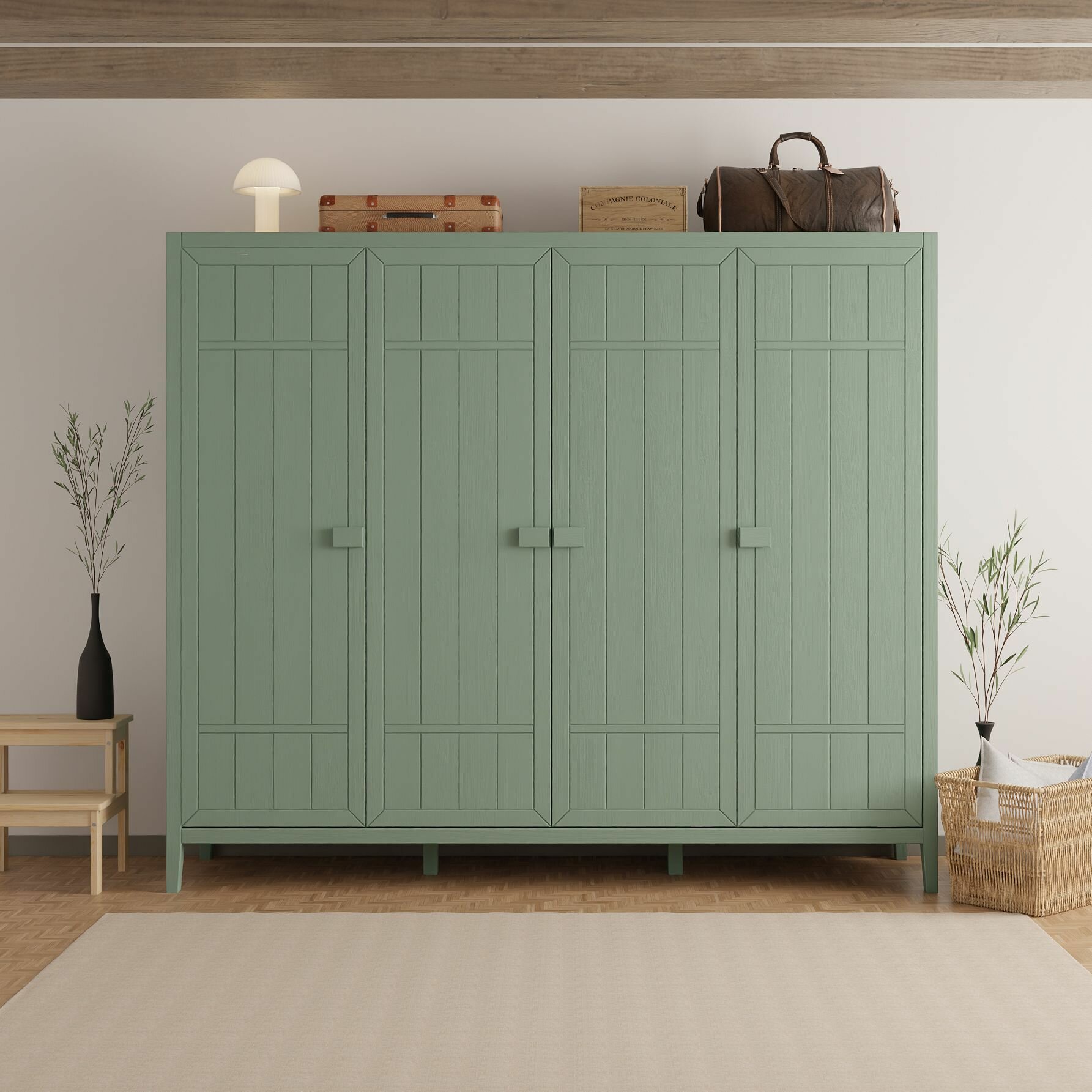 Шкаф для одежды, 202х50х173, Карлос, распашной, в прихожую, 4 двери, со штангами и полками, эвкалипт, Dipriz