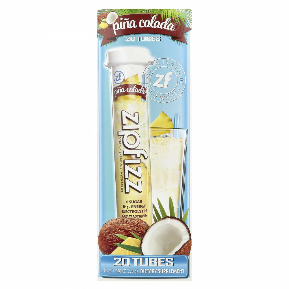 Zipfizz, смесь для энергетического напитка, пина колада, 20 тюбиков по 11 г (0,39 унции)