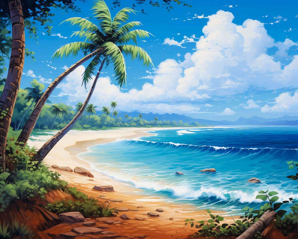 Картина по номерам море пальмы 40х50