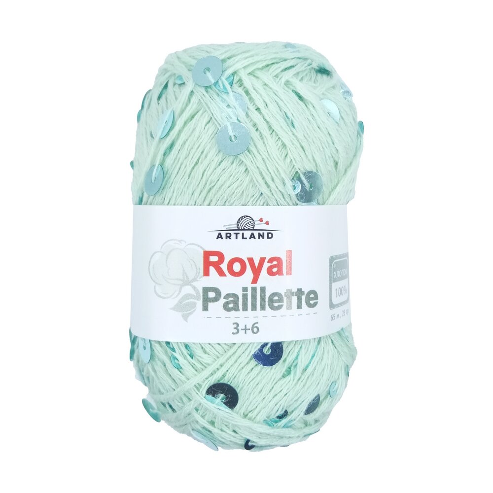 Пряжа для вязания Artland Royal Paillette 058 мята 1 моток 25 гр/65 м 100% хлопок