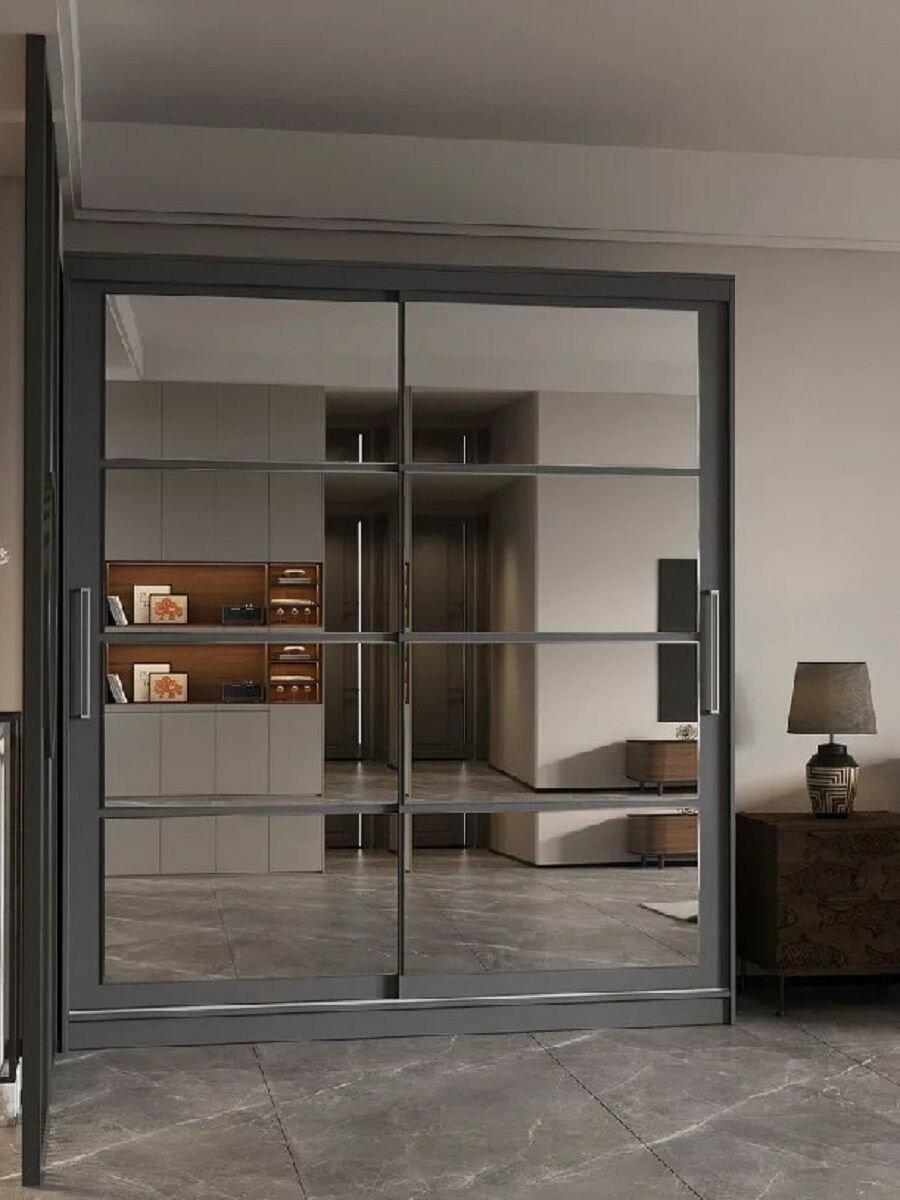 Шкаф-купе гранд ЛДСП 1,6м графит с зеркалами