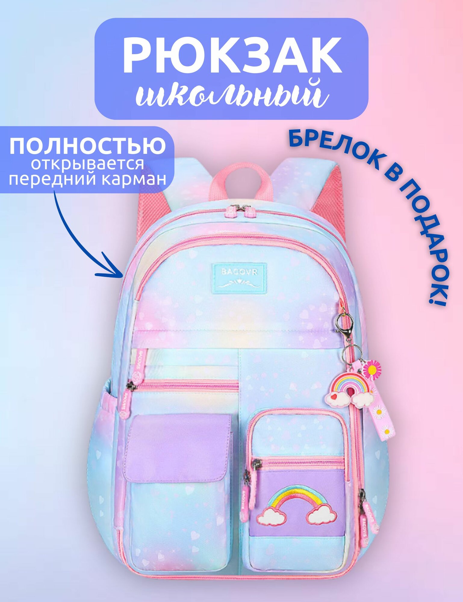 Рюкзак детский для девочек / Рюкзак школьный голубой для первоклассника / Ранец портфель для школьников