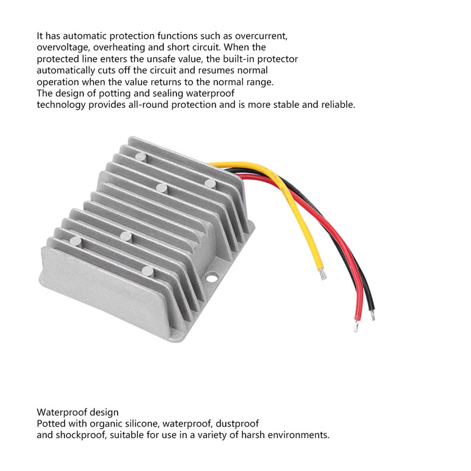 Конвертер напряжения DC Buck 24V до 12V 8A 96W с алюминиевым корпусом, модуль понижения напряжения, защита от перегрузки, переvoltaжа, перегрева и короткого замыкания, водонепроницаемый, пылезащищенный, ударопрочный, IP67, длина кабеля 13см