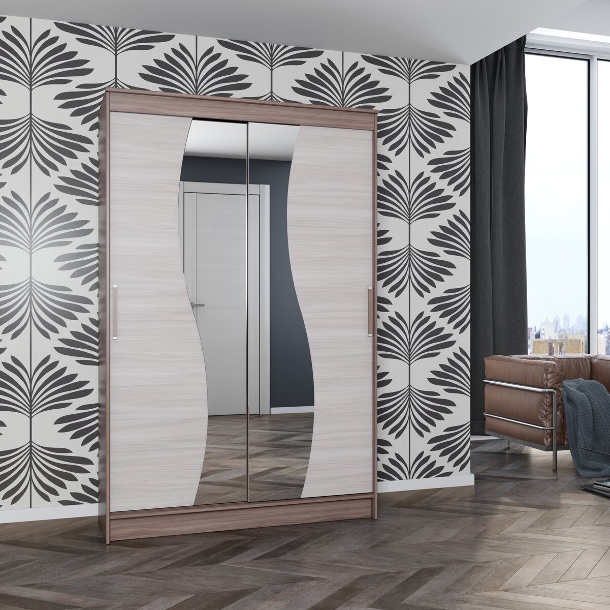 Шкаф-купе Элегант 6 с зеркалом Ясень шимо светлый / Ясень шимо тёмный