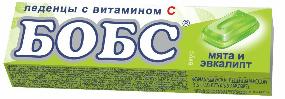 Бобс карамель леденцовая со вкусом мяты И эвкалипта