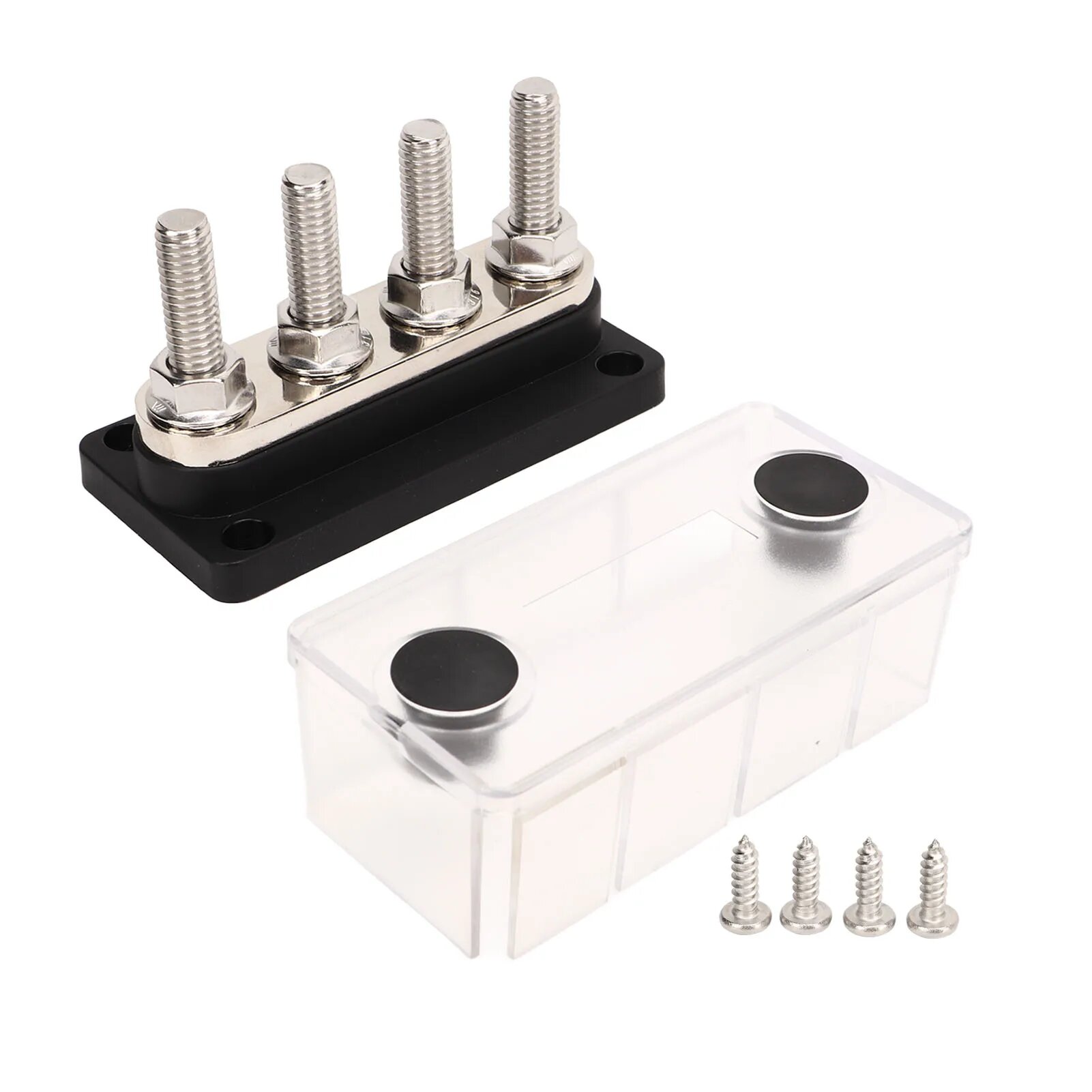 4-контактный блок распределения питания, 3/8-дюймовые шпильки M10, аккумуляторная шина с крышкой от 12 В до 48 В, 300 А для автомобилей, лодок, автофургонов черный