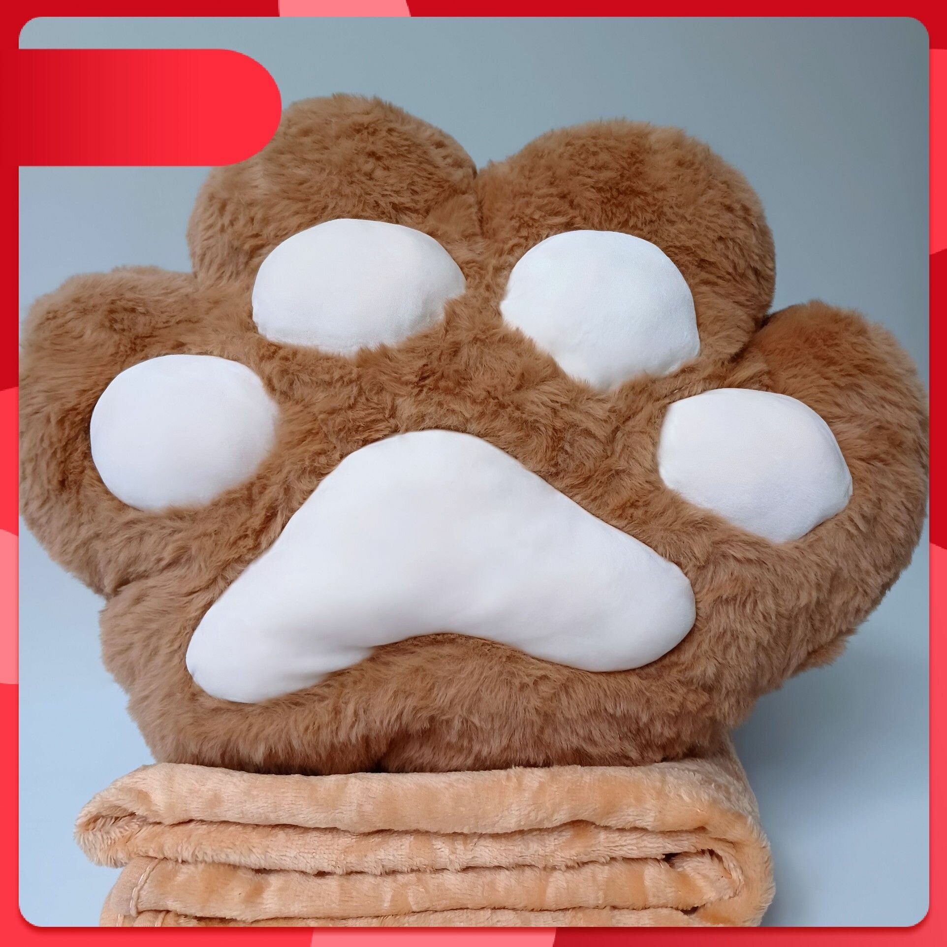 Эксклюзивный плед с подушкой кошачья лапка