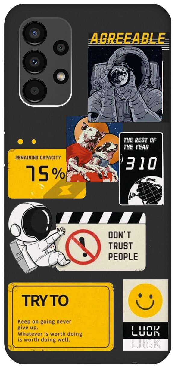 Матовый чехол Space Stickers для Samsung Galaxy A13 4G / Самсунг А13 4Г с 3D эффектом черный
