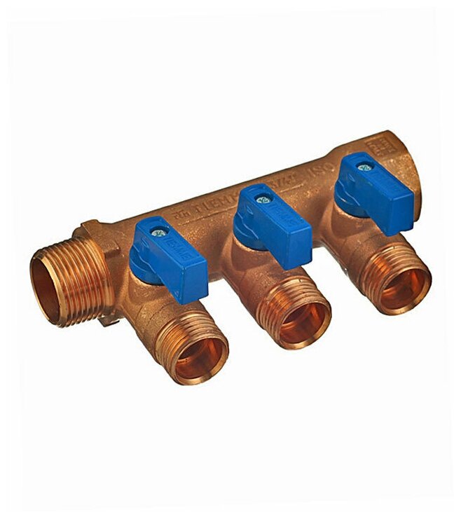 Коллектор Tiemme 3/4 ВР(г) х 3 выхода 1/2 НР(ш) ЕК х 3/4 НР(ш) с шаровыми кранами