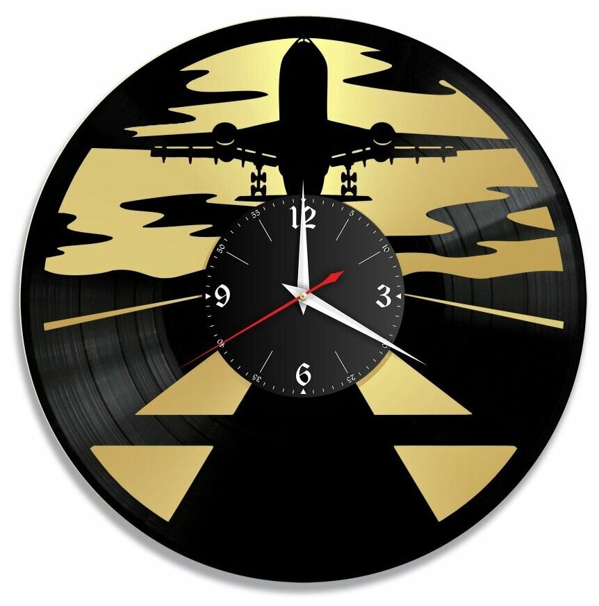 Часы из винила Redlaser "Аэропорт, самолет в небе, взлетная полоса" VW-10506-1