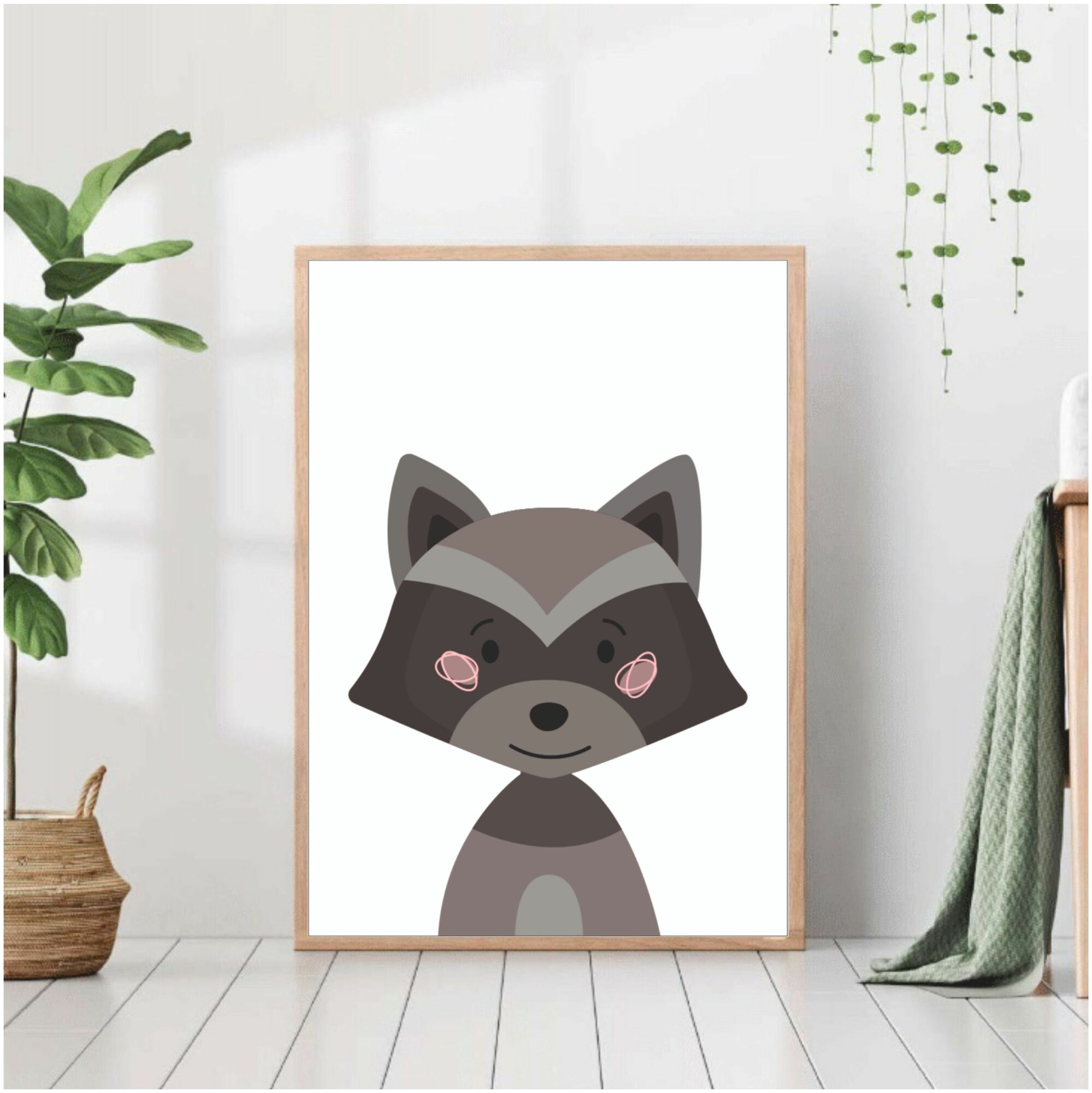 Постер "Енот для детской комнаты" 40x50 без рамки на стену для интерьера