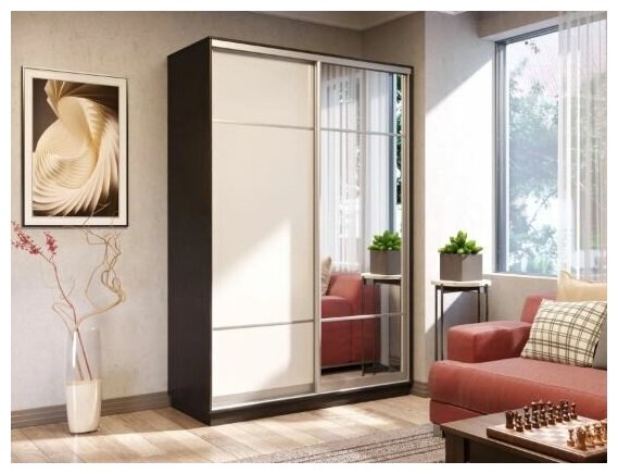 Шкаф купе для одежды Сакура 2, МФ-Купе, размер 140х45х220, платье/белье, цвет венге/белый