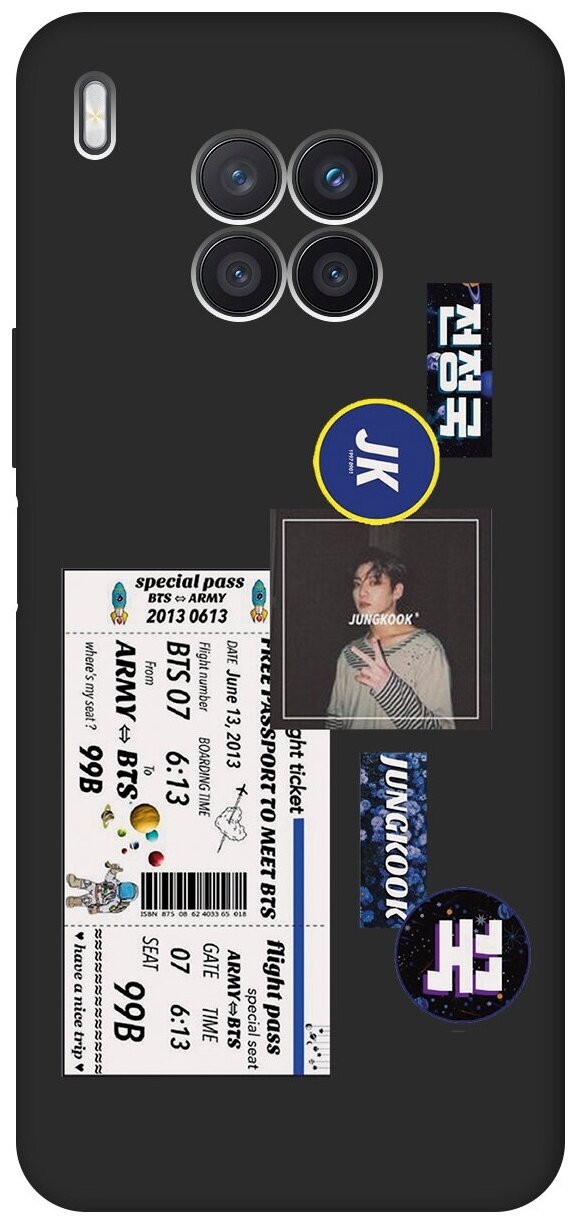 Матовый чехол BTS Stickers для Honor 50 Lite / Huawei Nova 8i / Хонор 50 Лайт / Хуавей Нова 8и с 3D эффектом черный