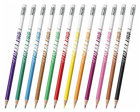 Карандаши цветные стираемые с резинкой 12 цветов BIC "Kids Evolution Illusion", круглые, 987868 (цена за 1 ед. товара)