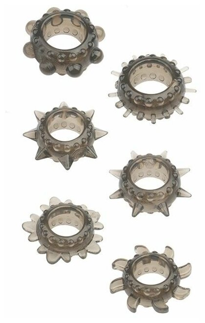 Набор из 6 дымчатых эрекционных колец MENZSTUFF 6PC STRECHEABLE RING SET