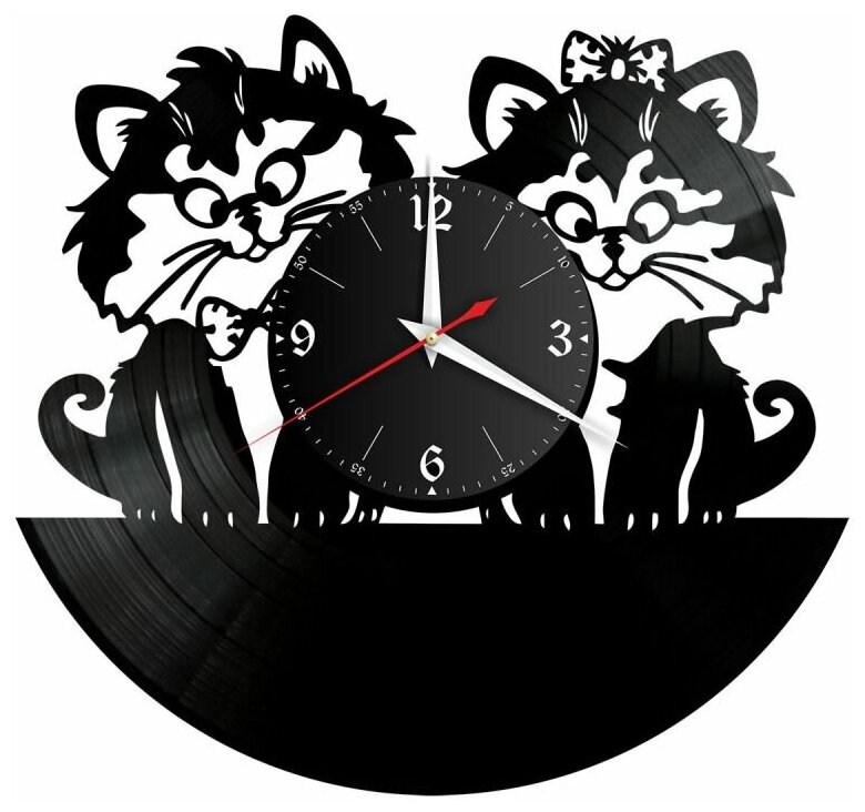 Часы из винила Redlaser "Коты, кот и кошечка с бантиком, котята" VW-11010