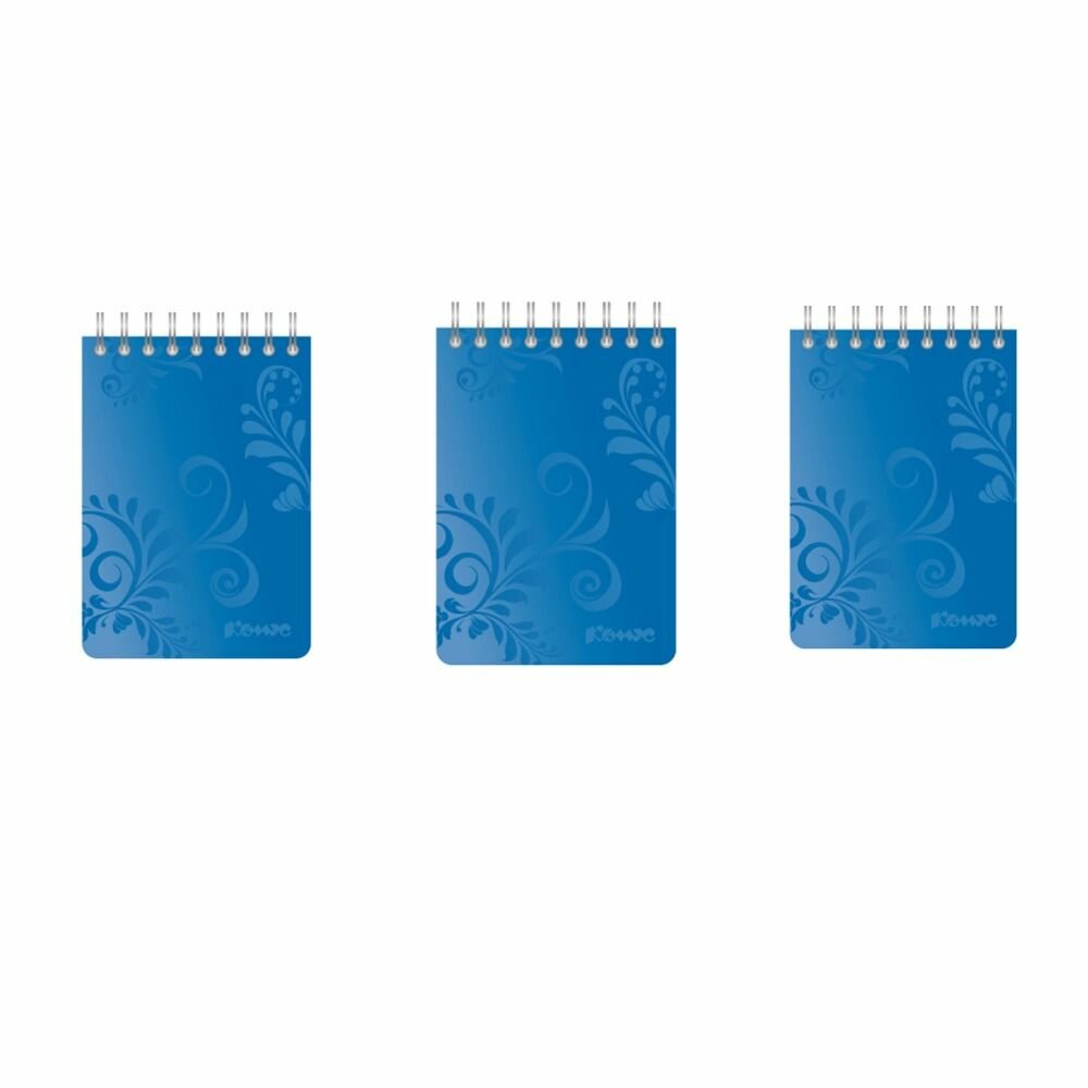 Комус Блокнот Русская серия, А7, 50 л, евроспираль, синий, клетка, 3 шт