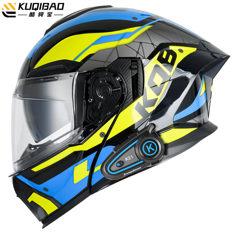 Шлем Chibao K21, с Bluetooth, с белой плёнкой, цвет ярко-чёрный, жёлтый, синий