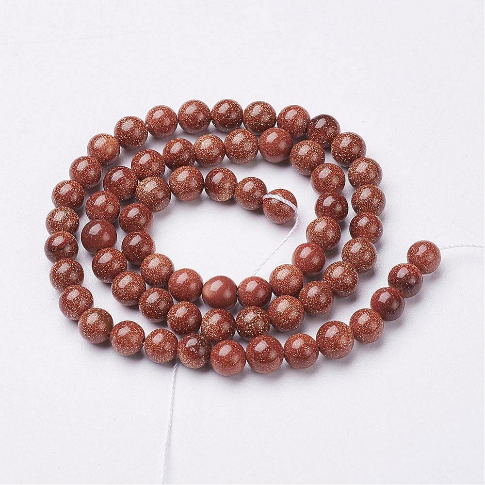 Бусины каменные, авантюрин (имитация), коричневый, 6мм, 63 шт, низка