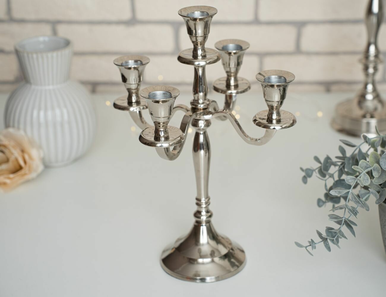 Канделябр констанзо на 5 свечей, серебряный, 29 см, Kaemingk 391356