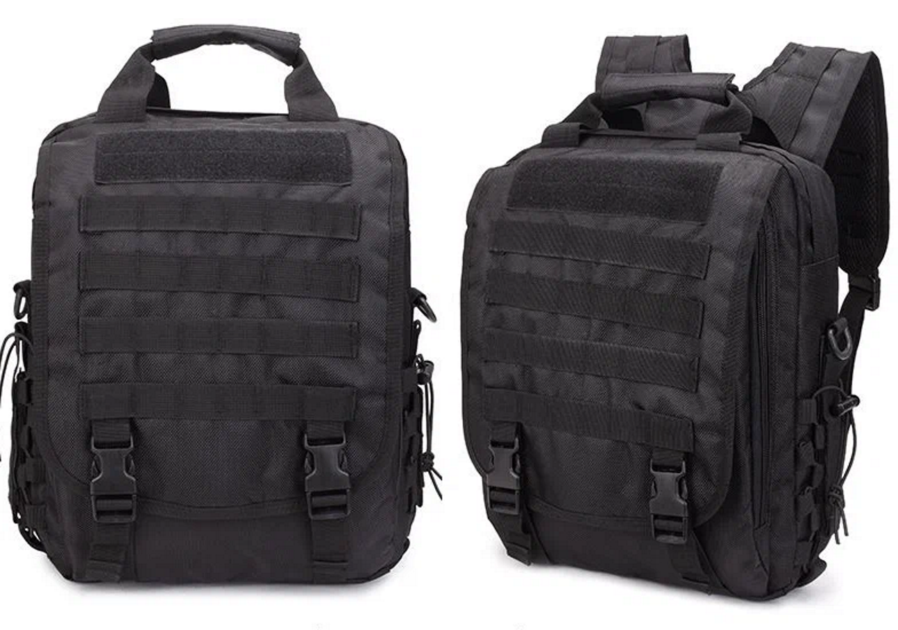 Сумка-рюкзак  Рюкзак сумка трансформер тактический черный небольшой ранец полевой