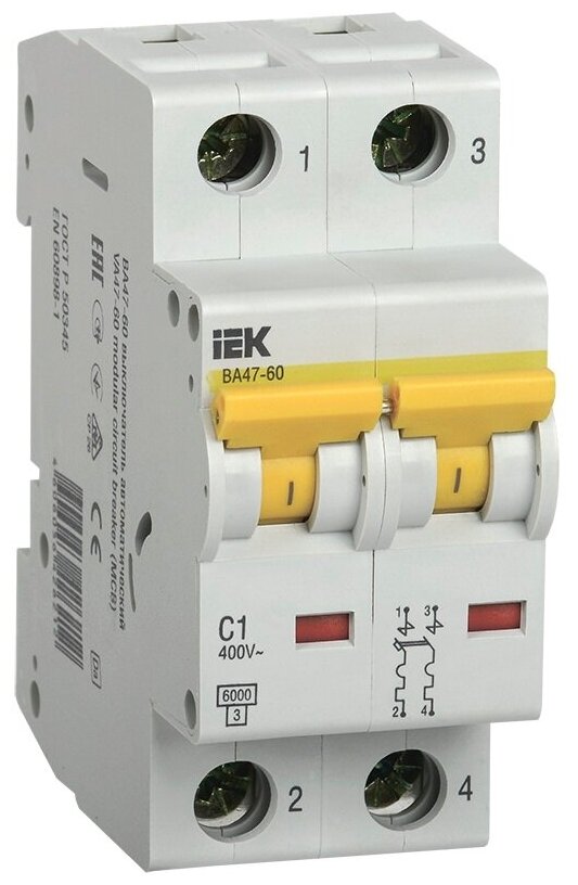 Автоматический выключатель модульный IEK ВА47-60 2P 10А 6кА C IEK