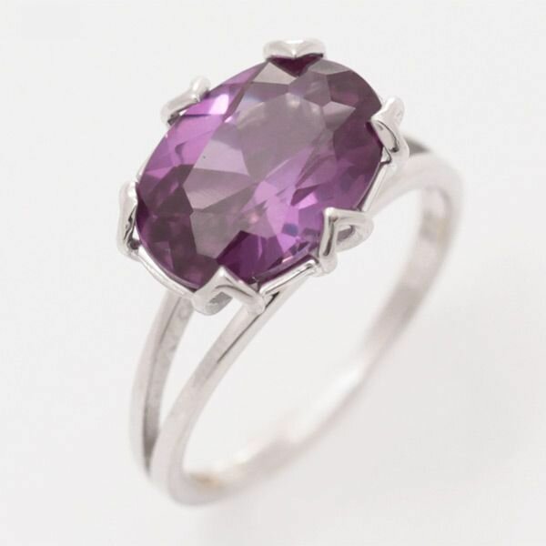 Кольцо тонкое, серебро, 925 проба, родирование, александрит синтетический