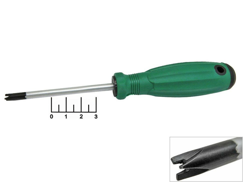 Отвертка внутренний треугольник 5*75мм (зеленая ручка)