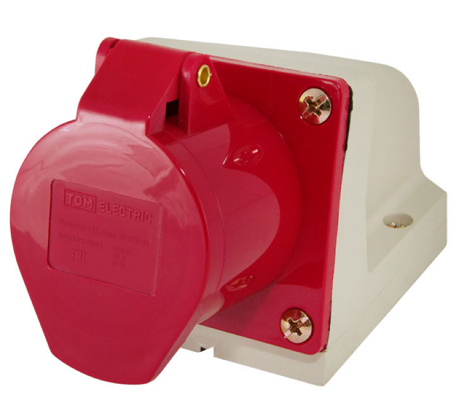 Розетка силовая TDM Electric / ТДМ Электрик 125 стационарная в корпусе из самозатухающего пластика, красная, 3Р+РЕ+N 32А 380В, IP44 / электрика