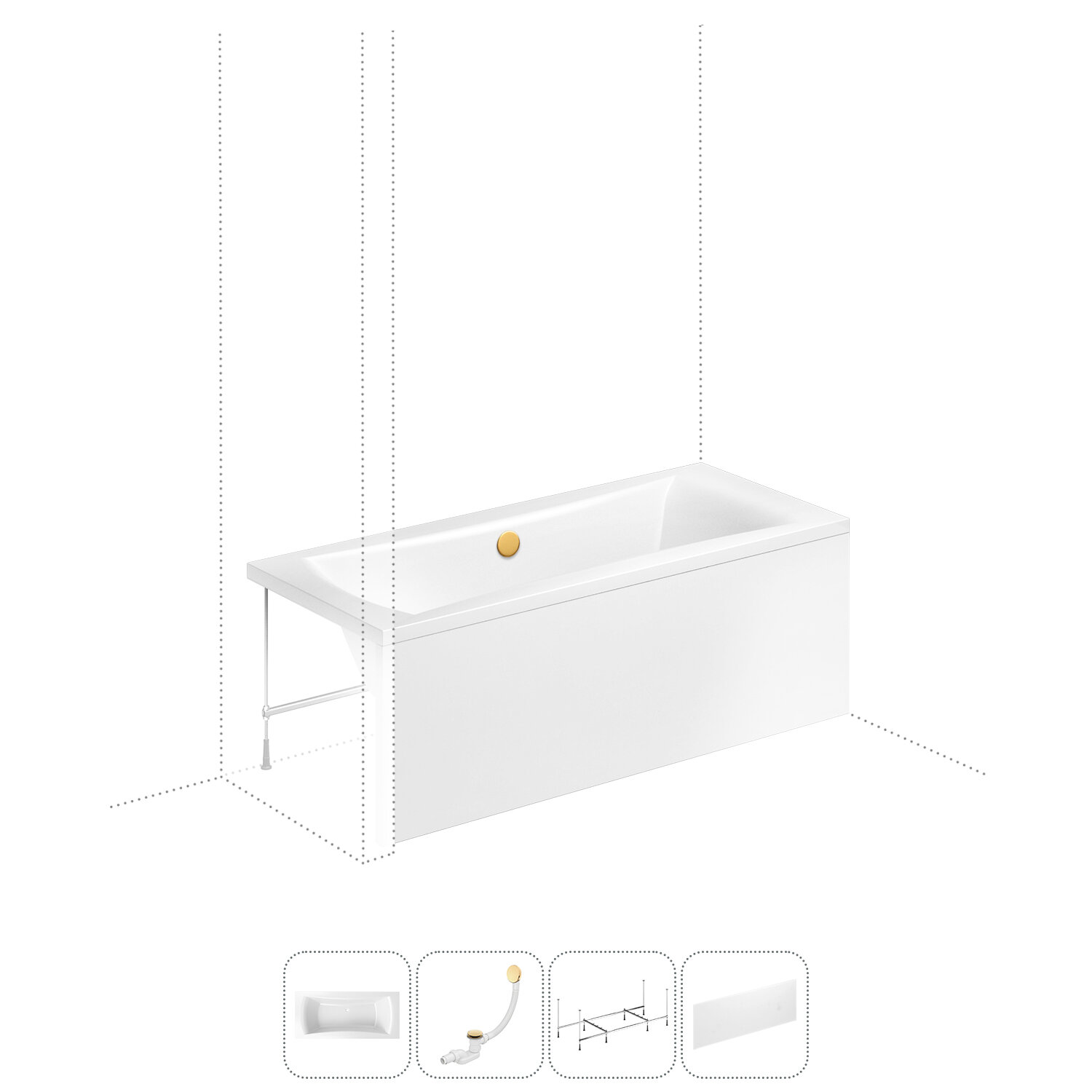 Акриловая ванна 170x75 с каркасом и экраном Lavinia Boho Evan 202011246 в наборе 4 в 1: прямоугольная ванна 170 x 75 см, слив-перелив, каркас, экран