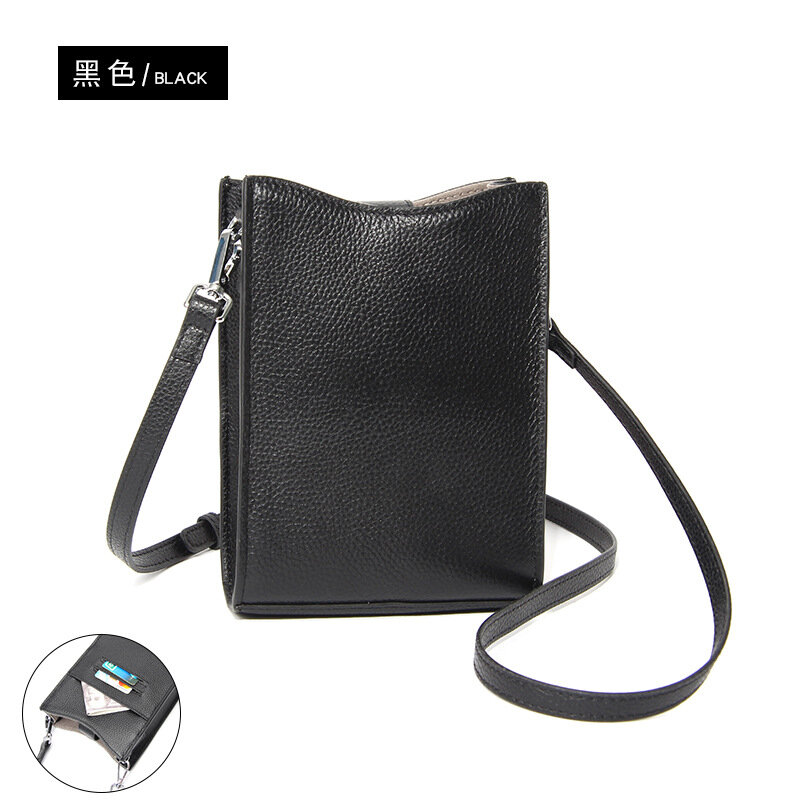 Сумка-мессенджер Zhennishi, натуральная кожа, для телефона, отделение на молнии, черная