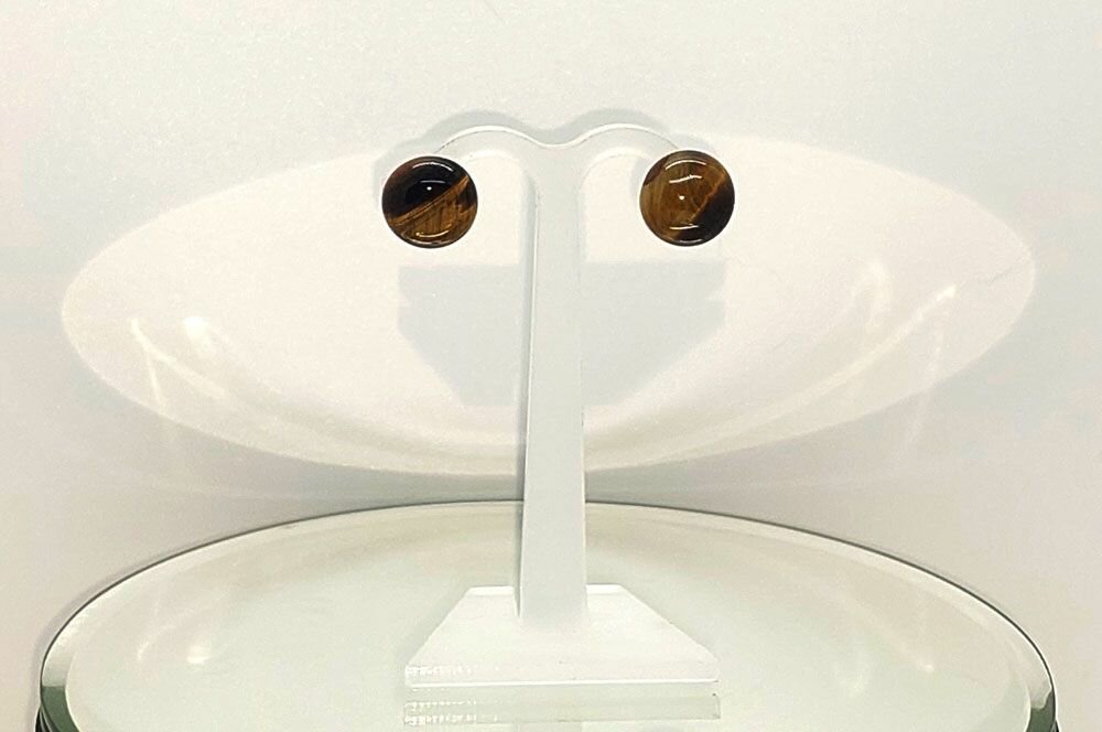 Серьги пусеты, тигровый глаз