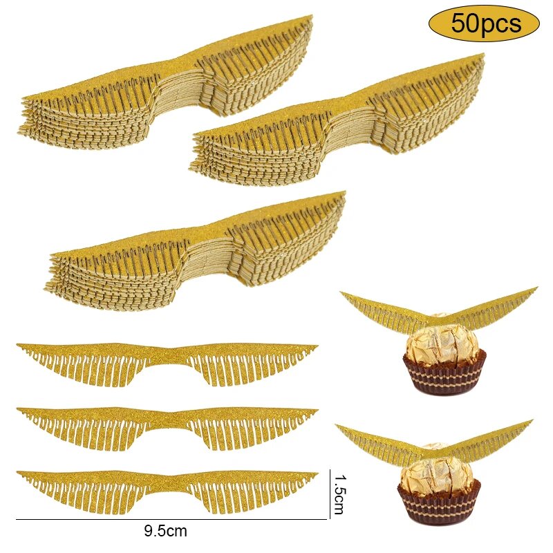 Золотые бумажные крылышки для украшения тортов 50 шт A02