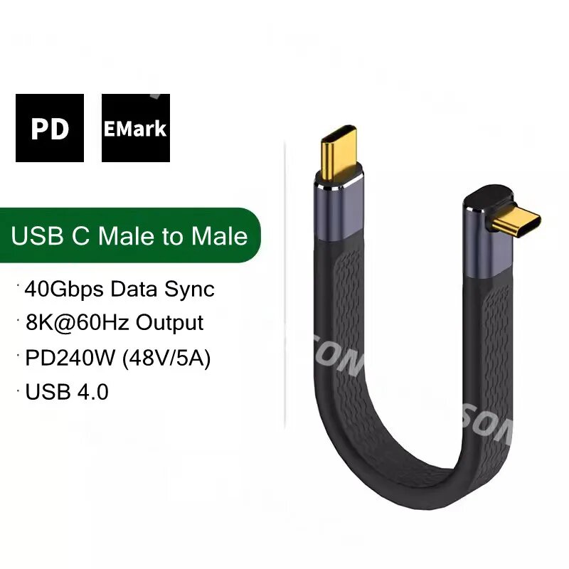 Кабель USB C на Type C FPC, 240 Вт, 5 А, USB 4,0, 40 Гбит/с, Gen 3, Thunderbolt 3, 8K @ 60 Гц, адаптер для быстрой зарядки, шнур для MacBook, Samsung, Xiaomi T7