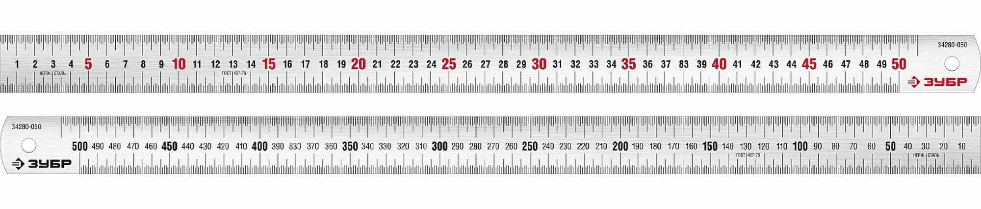 Усиленная нержавеющая линейка ЗУБР Про-50, 0,50 м (34280-050)