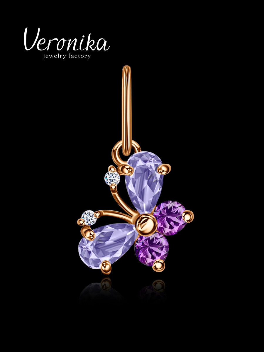 Подвеска, серебро, 925 проба, золочение, фианит