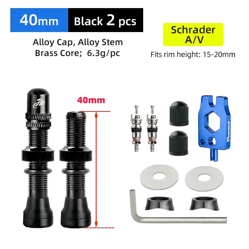 DEEMOUNT Клапаны для велосипедов VM40 VM60 Черный, AV 40mm Black 2P MA3