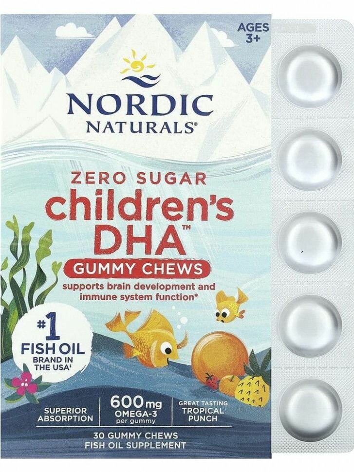 Жевательные таблетки Nordic Naturals Omega-3 "Тропический Пунш", без сахара, для детей, 600мг